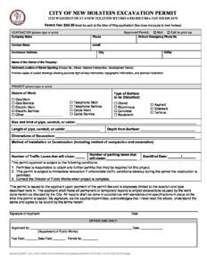 Excavation Permit – City of New Holstein, Wisconsin