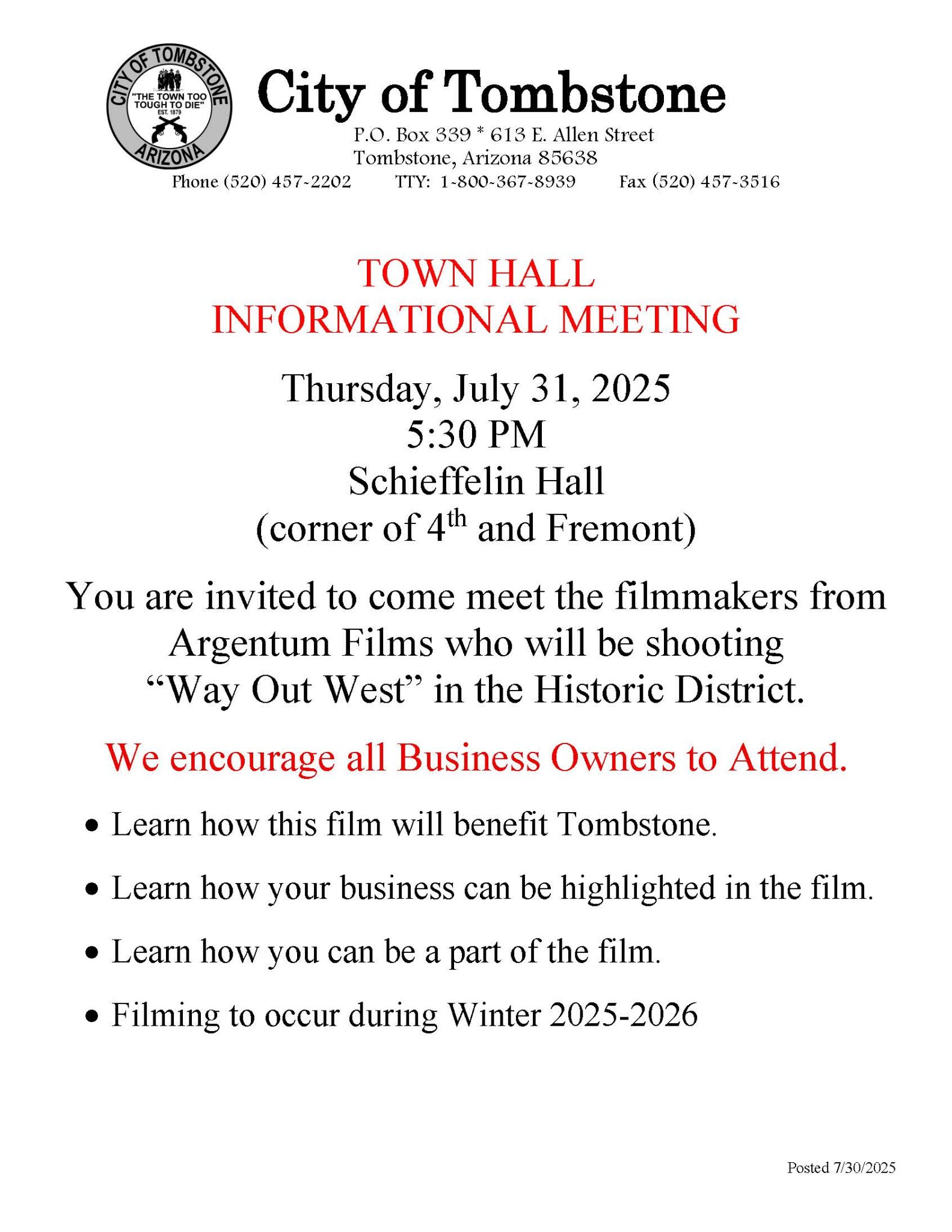 Town Hall Informational Meeting – City of Tombstone, Cochise County ...
