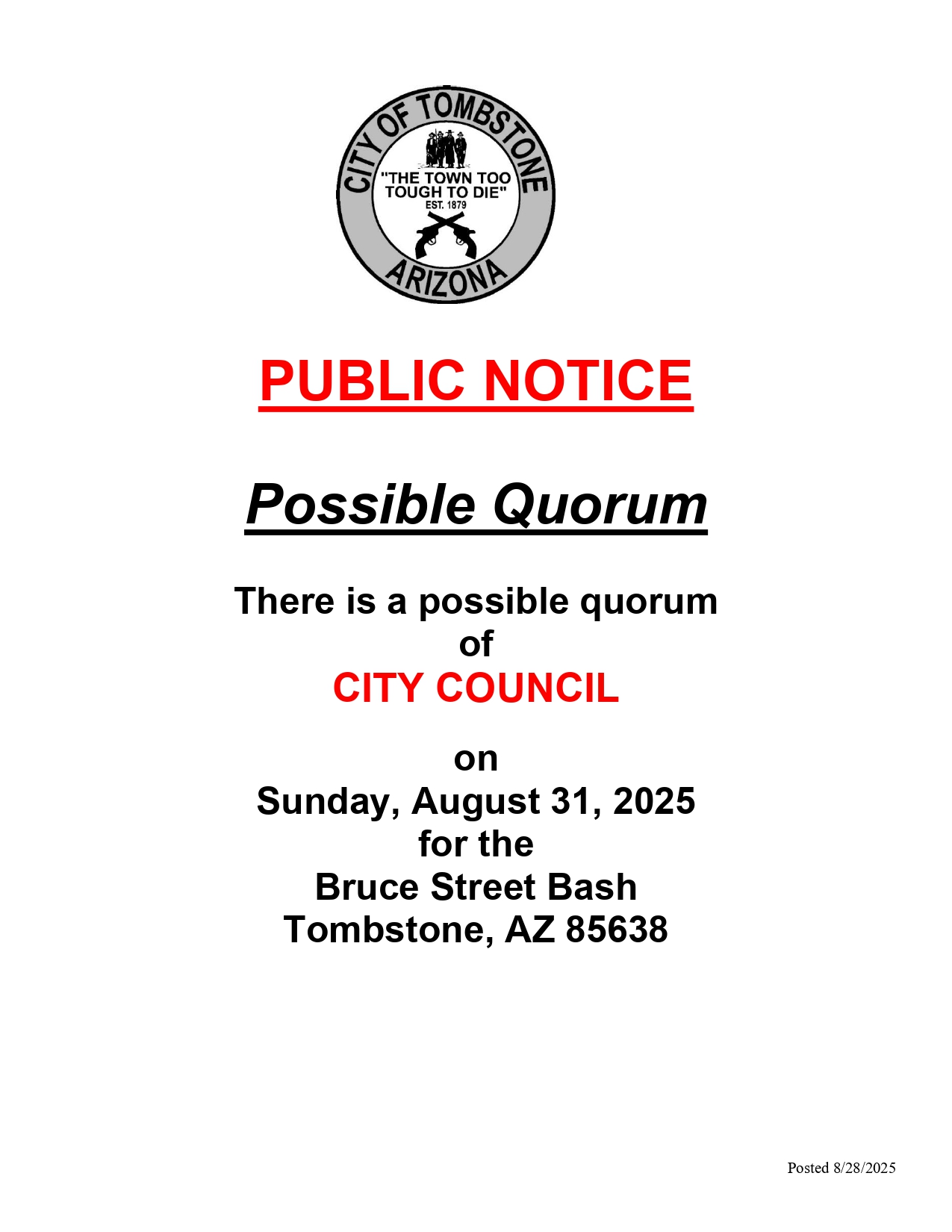 Council Quorum Bruce Street Bash 8-31-2025 – City of Tombstone, Cochise ...