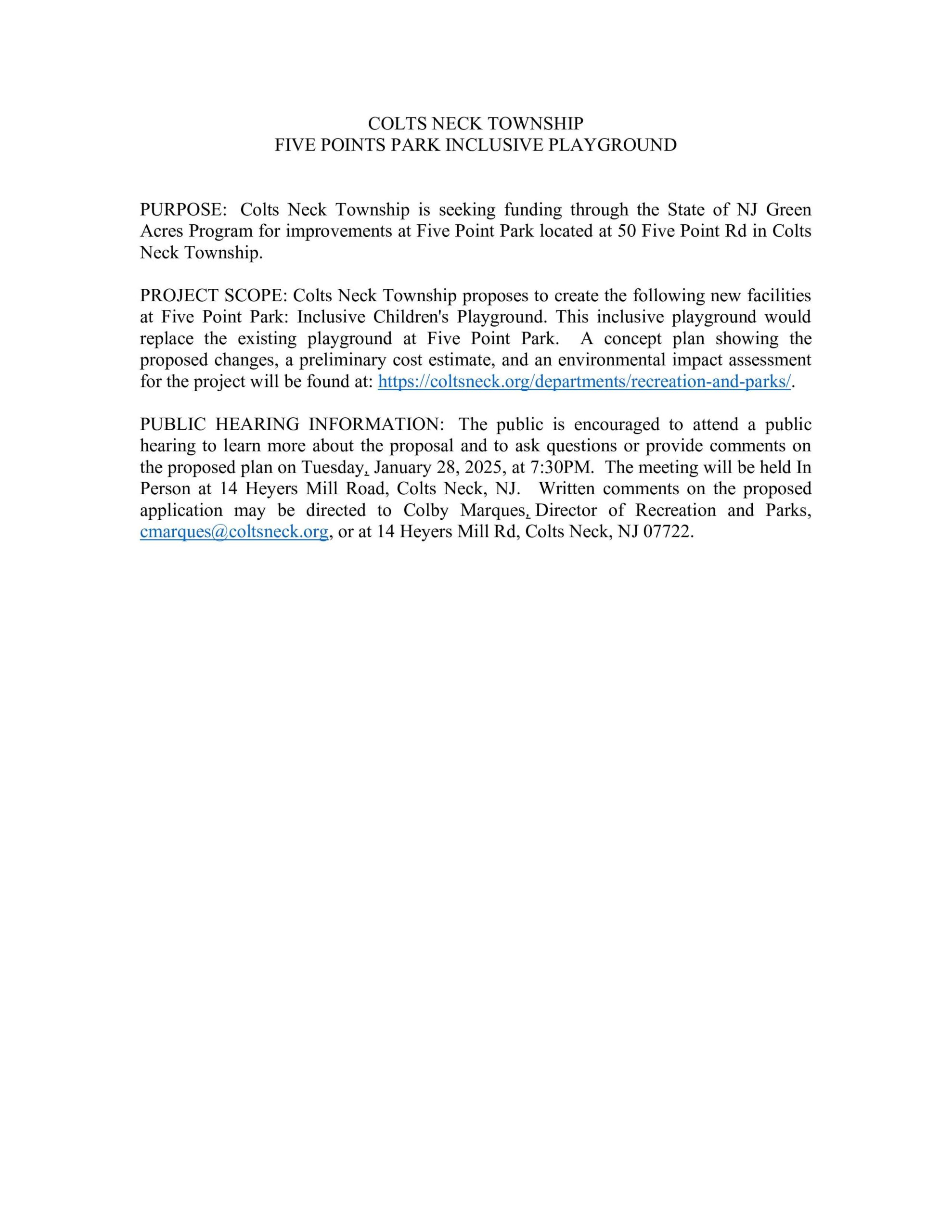 Five Points Park Inclusive Playground - Colts Neck Township