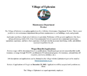 Employment – Village of Ephraim