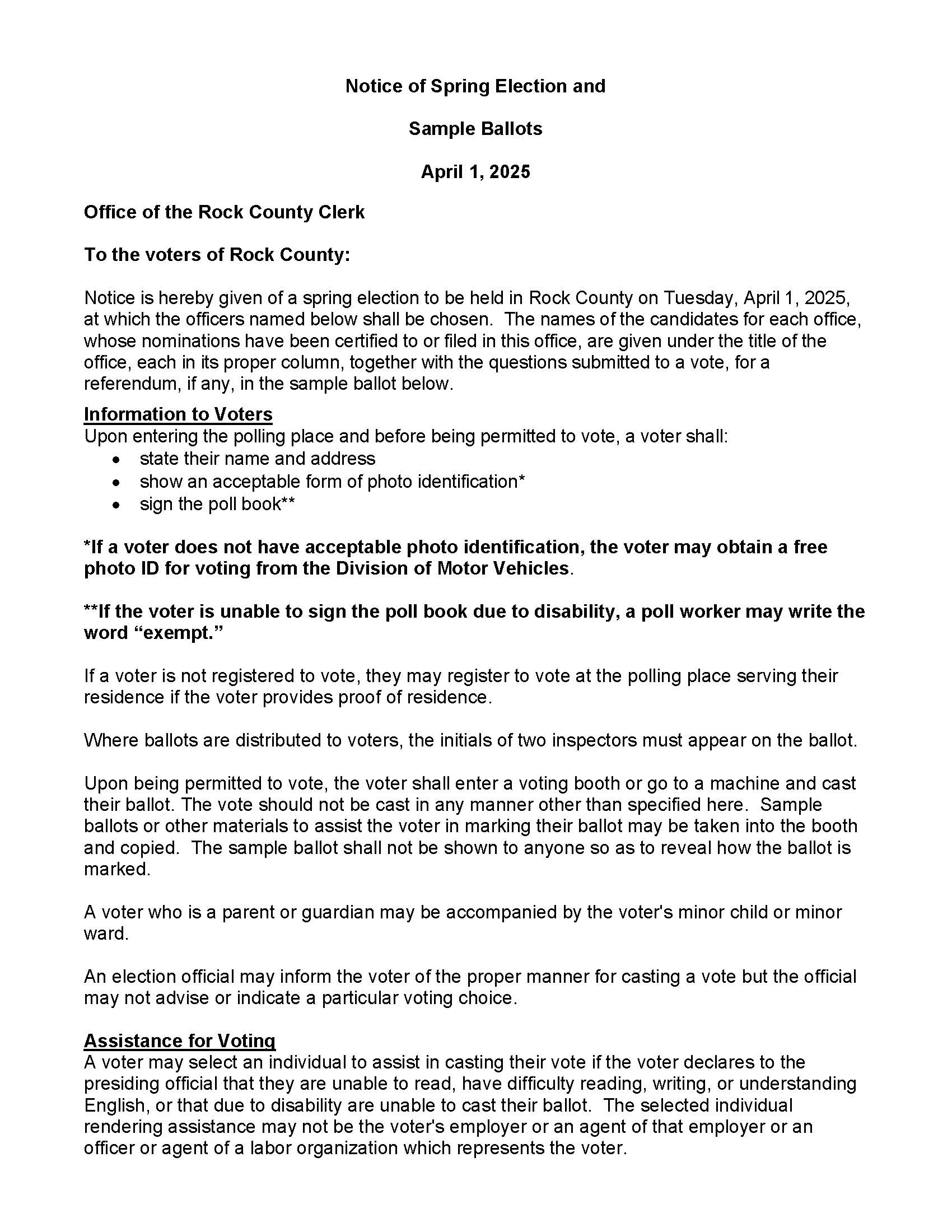 ELECTION – Type B Notice of Spring Election - Village of Footville