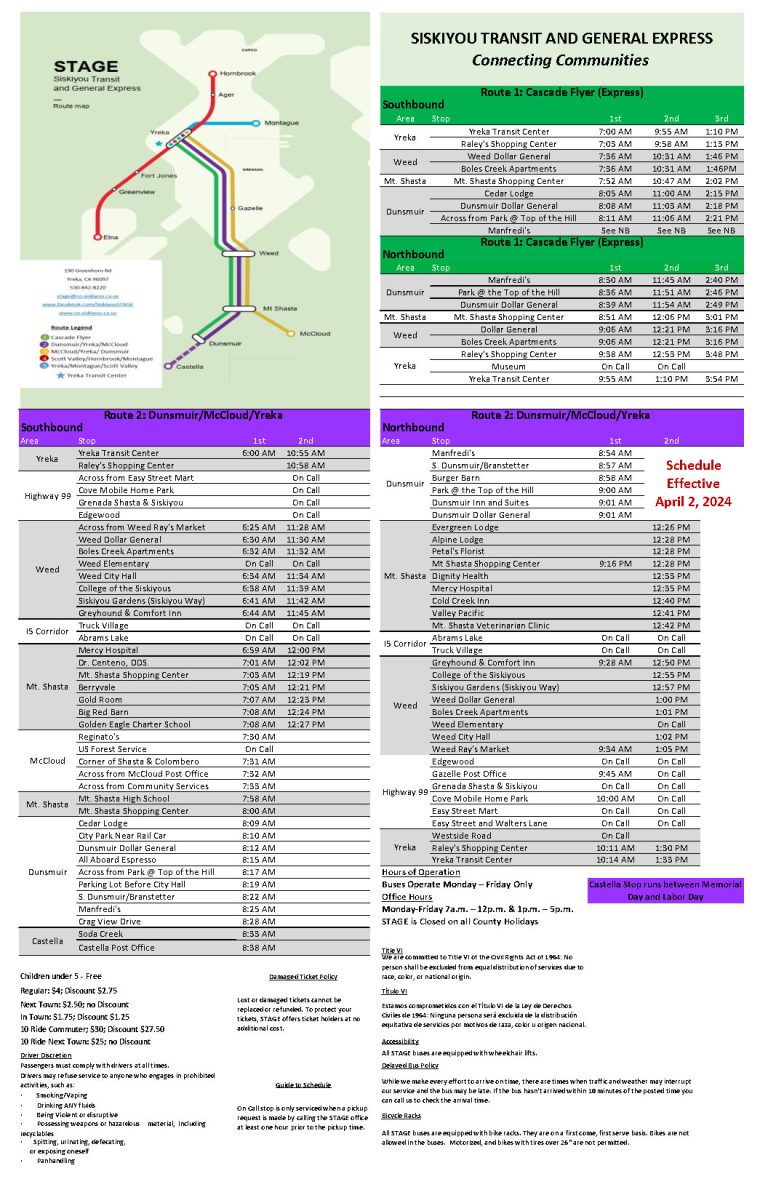 Bus Schedule – Town of Fort Jones, Siskiyou County, CA