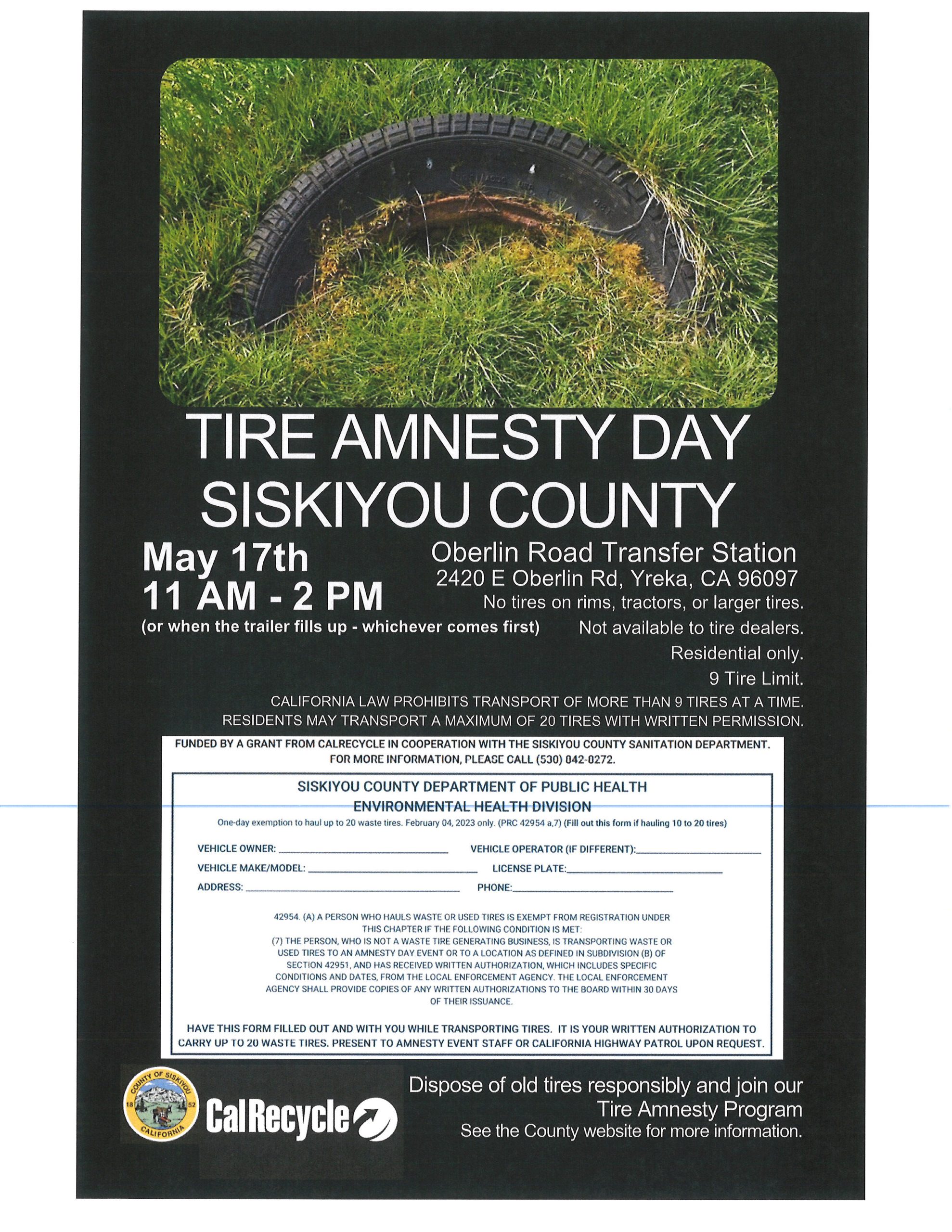Tire Amnesty Day – Town of Fort Jones, Siskiyou County, CA