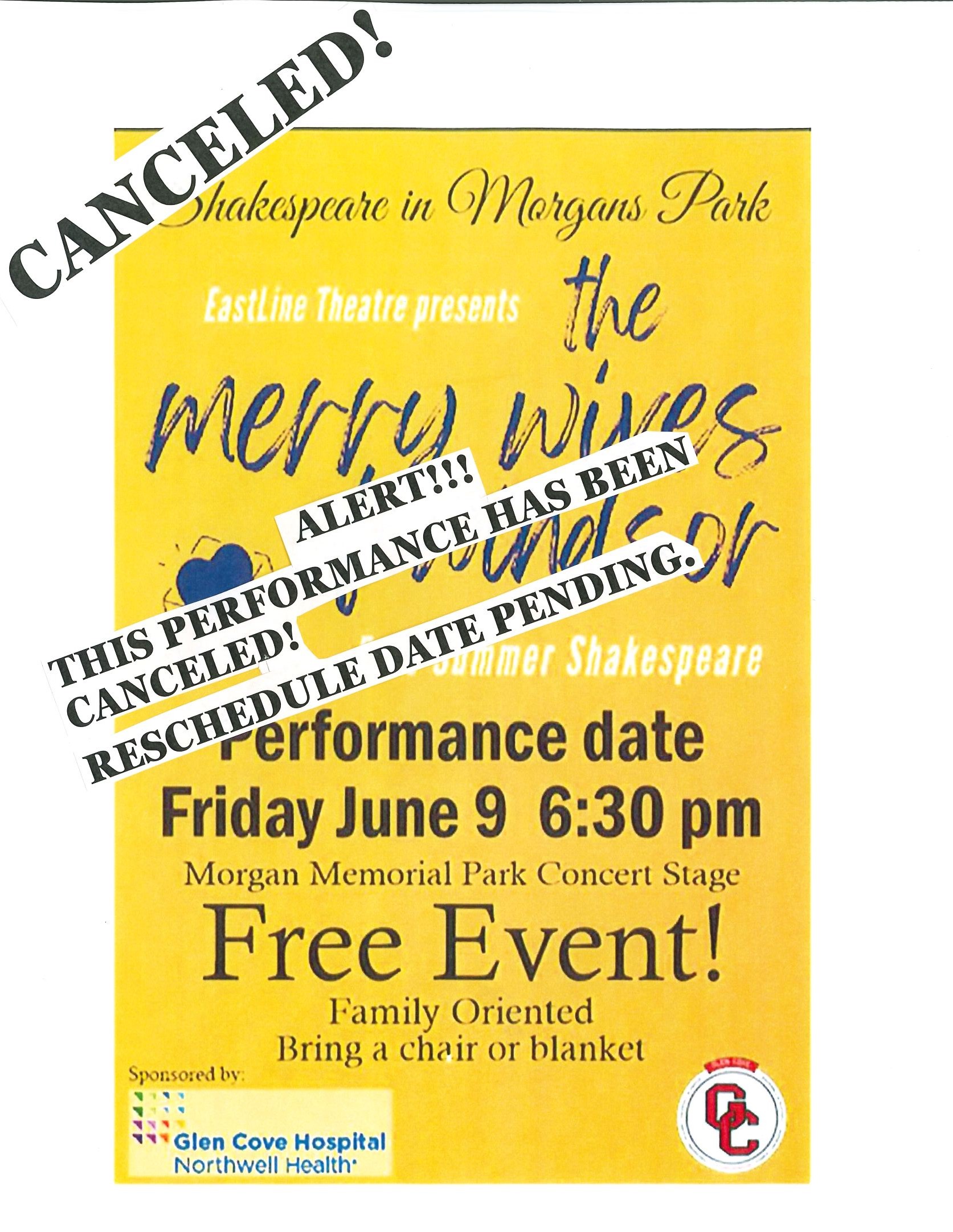 ALERT: PERFORMANCE CANCELED! Merry Wives of Windsor at Morgan's ...