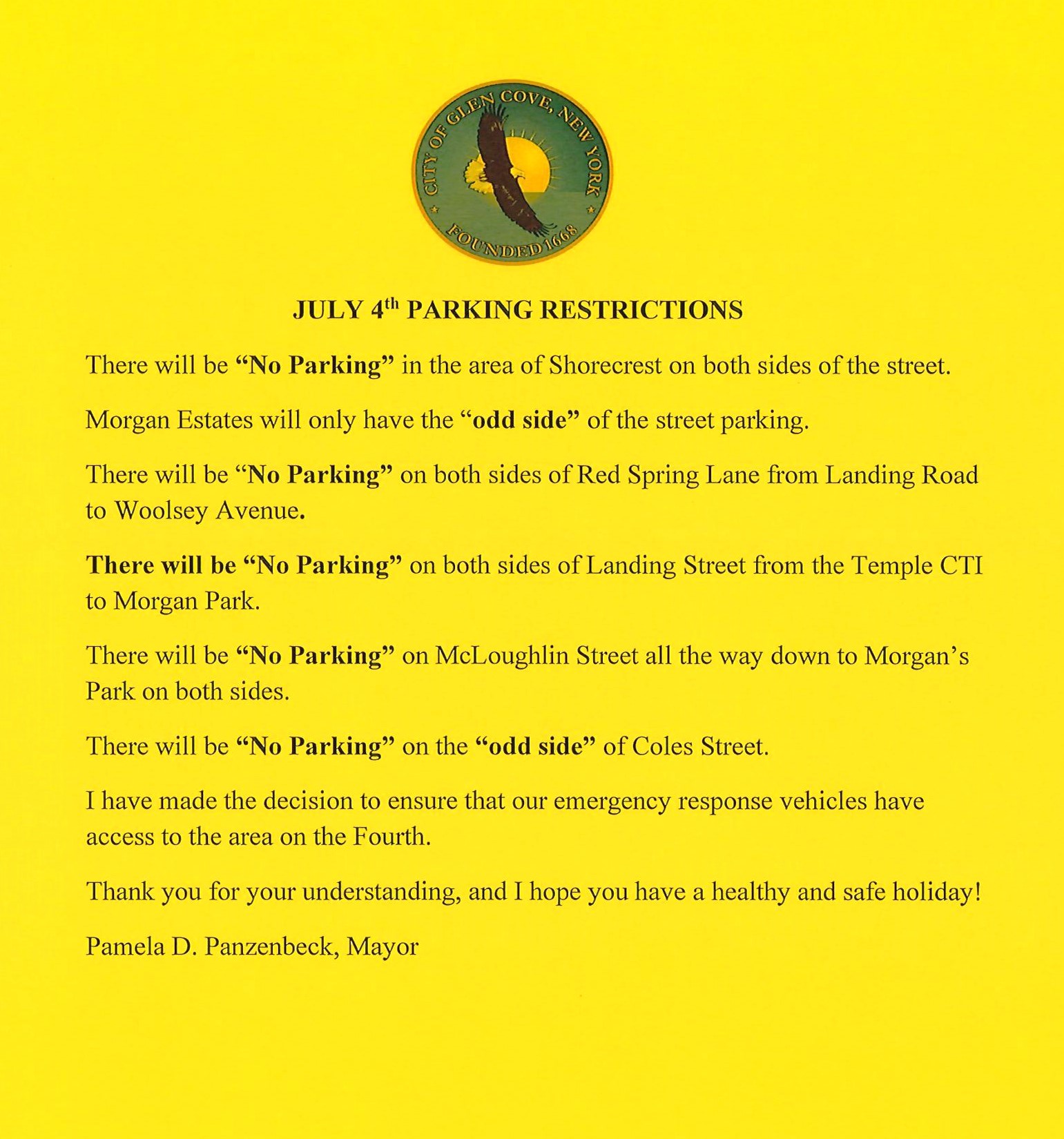 ALERT: PARKING RESTRICTIONS FOR JULY 4, 2024 - City of Glen Cove