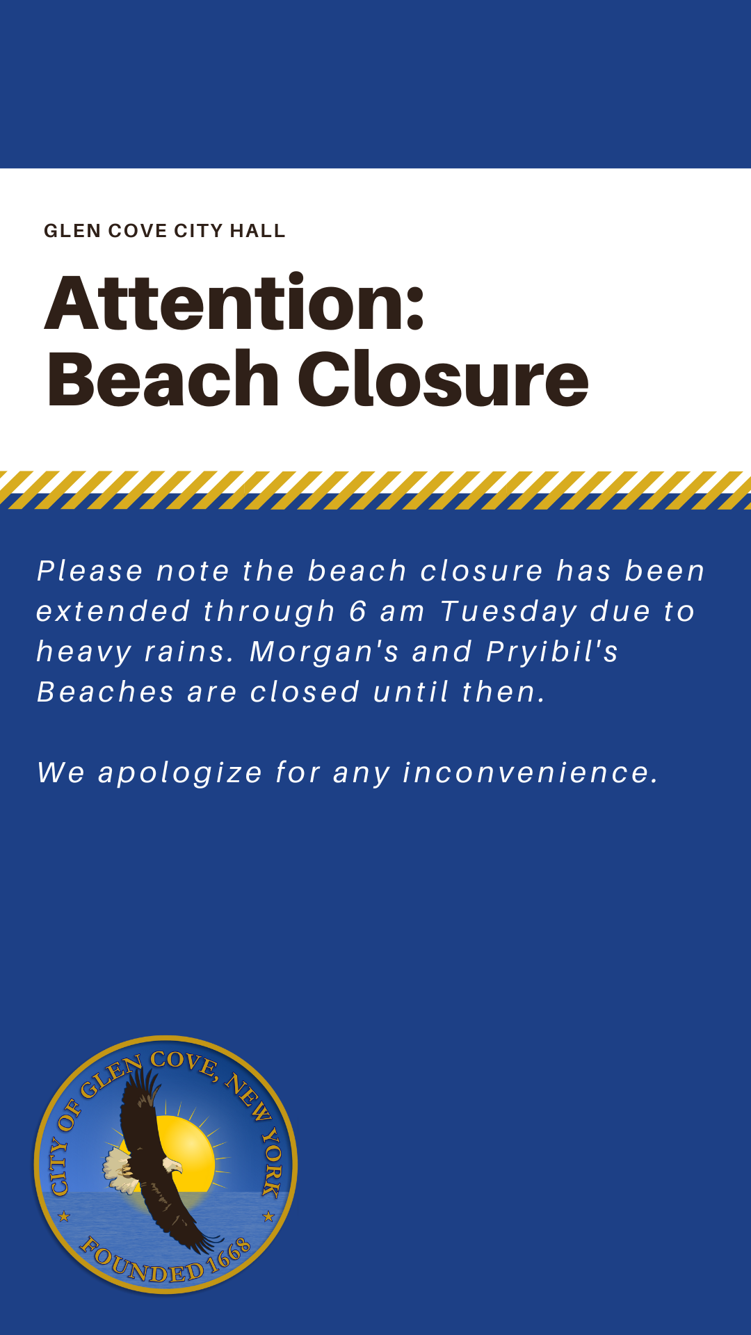 Beach Closure Extended - City of Glen Cove