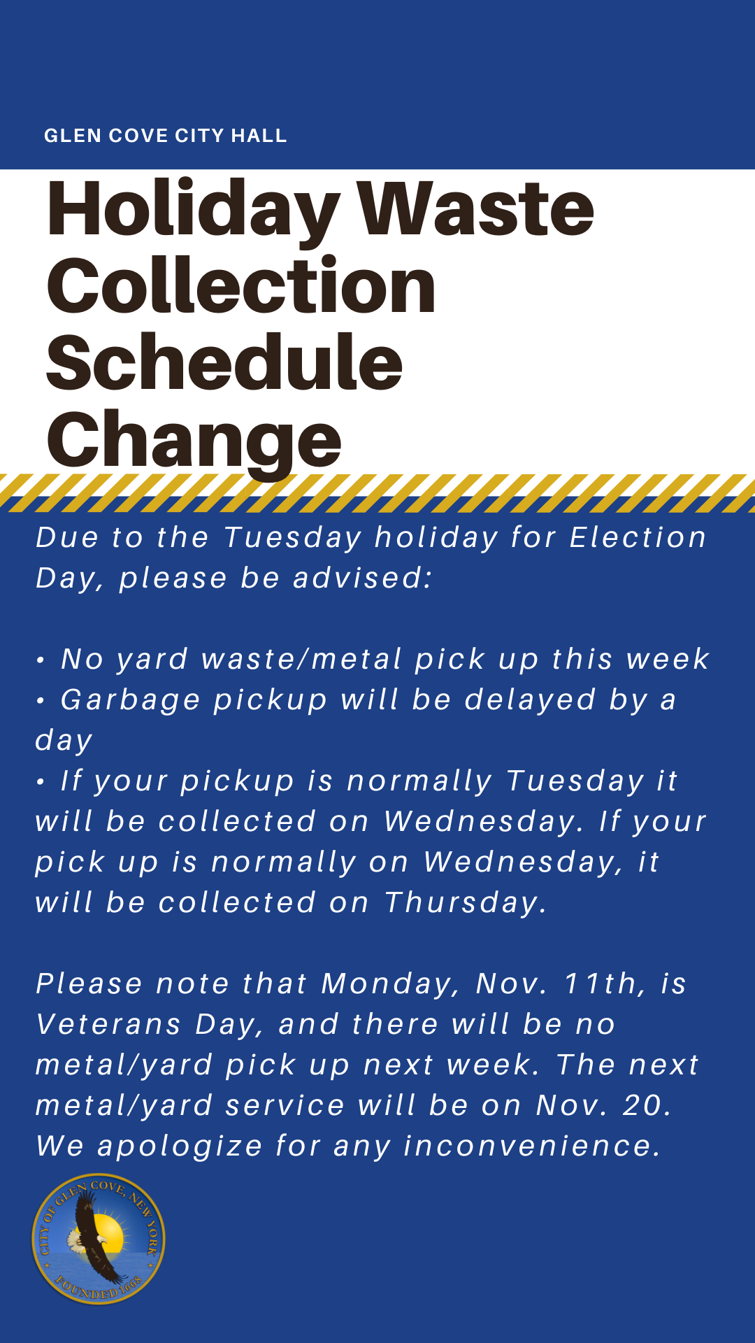 Holiday Waste Collection Schedule Change - City of Glen Cove