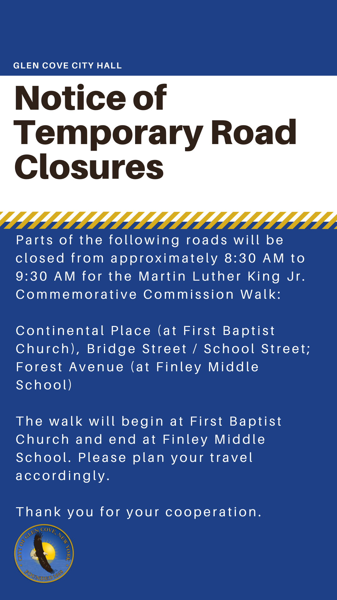 Temporary Road Closures: MLK Walk - City of Glen Cove