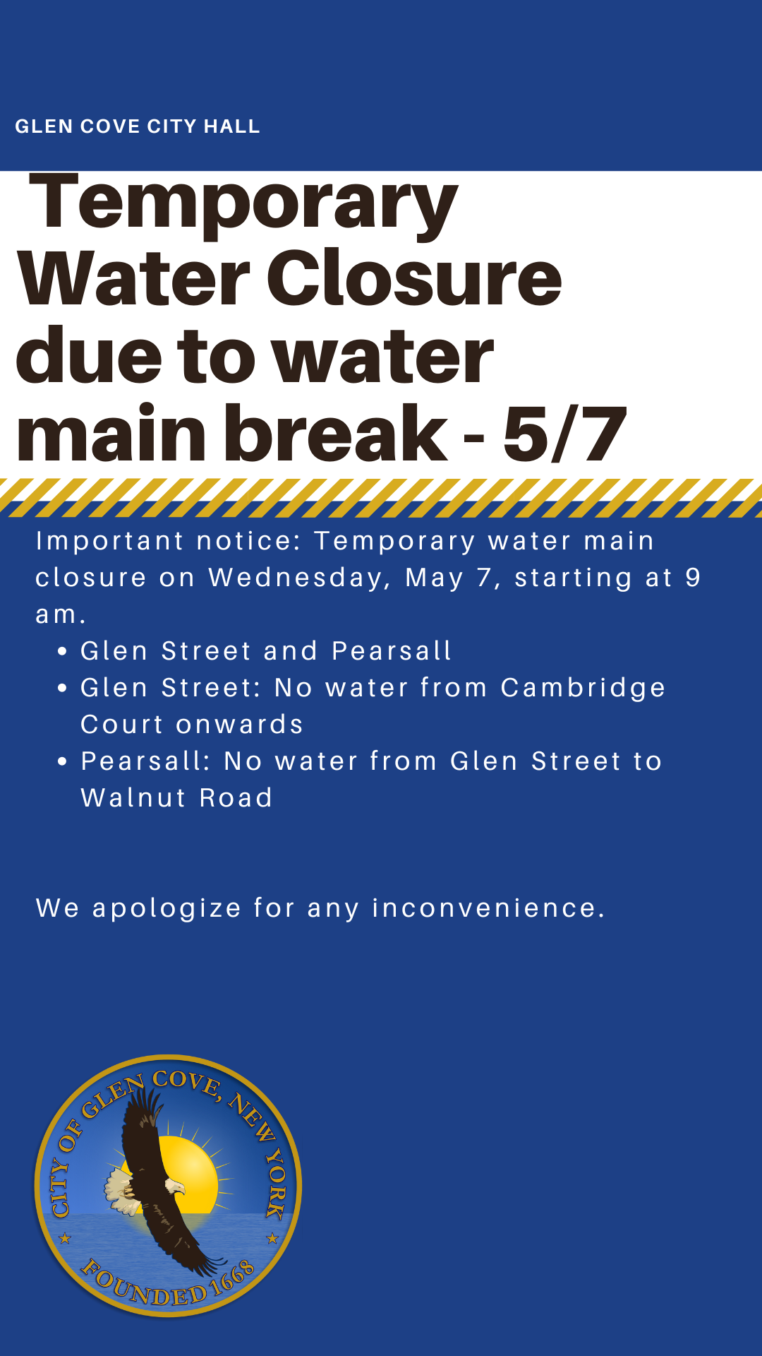 Temporary Water Closure May 7 - Glen Str. / Pearsall area - City of ...