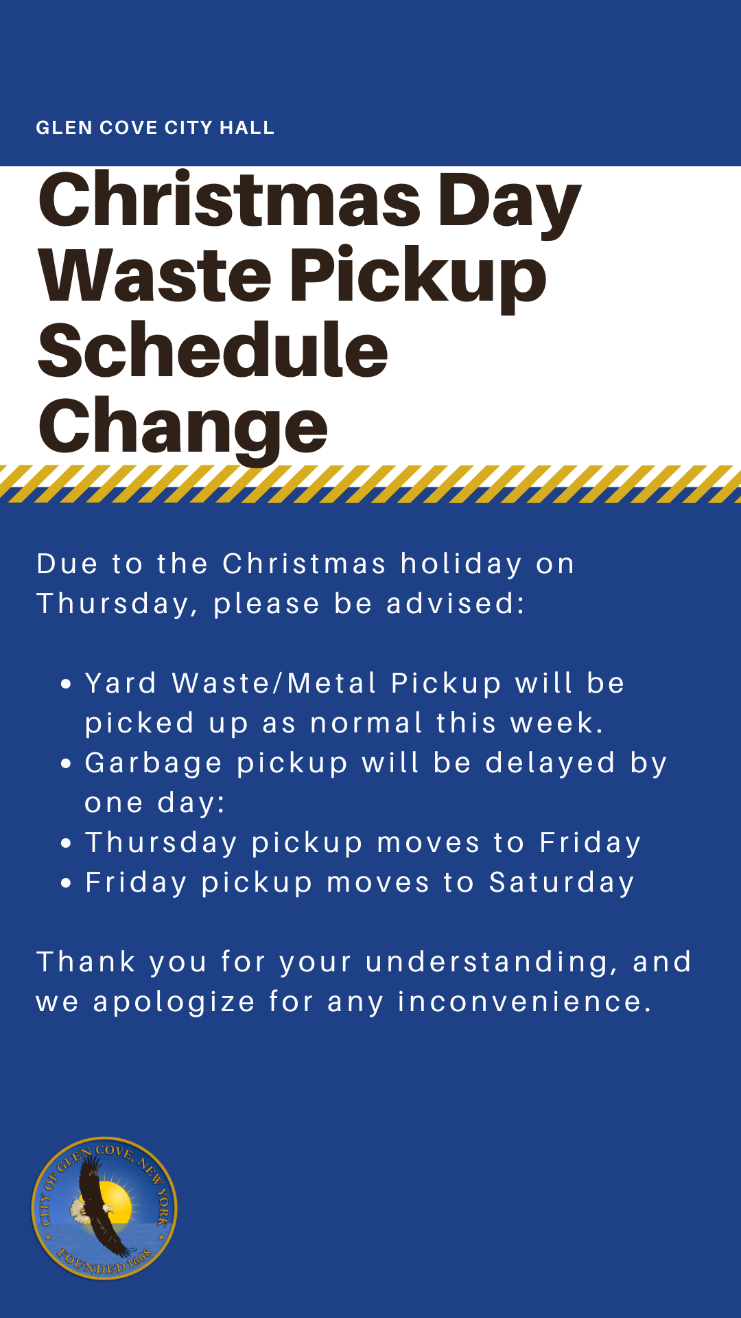 Christmas Holiday Waste Collection Schedule Change - City of Glen Cove