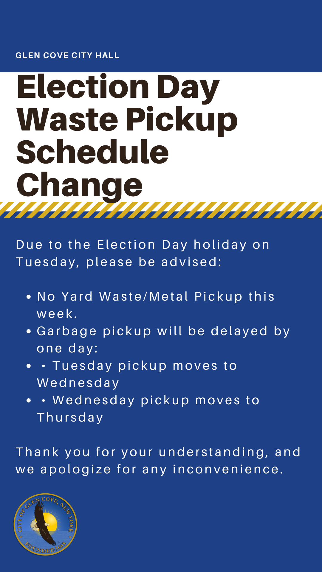 Election Day Waste Collection Schedule Change - City of Glen Cove