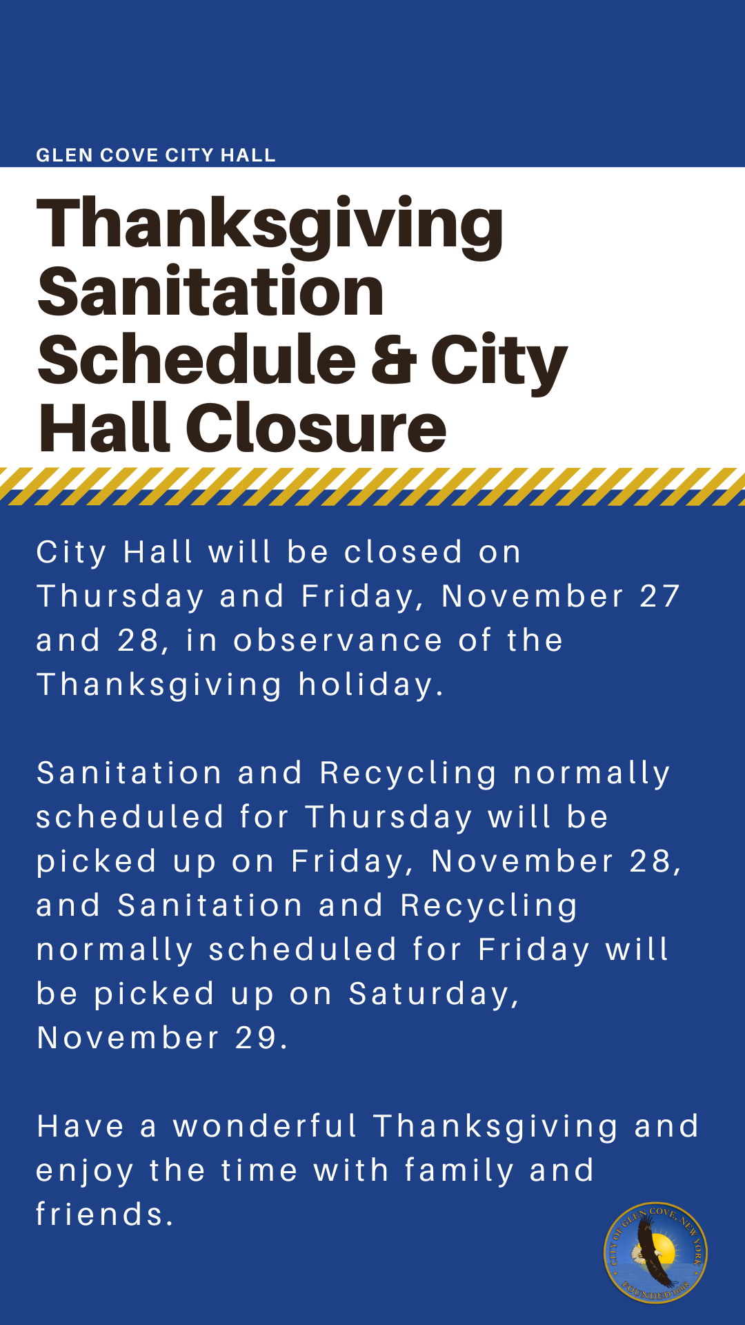 Thanksgiving Waste Collection Schedule Change - City of Glen Cove