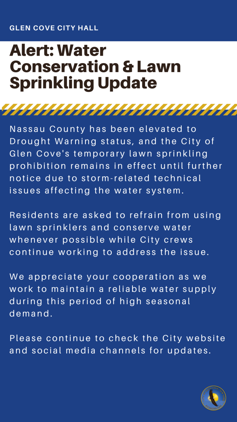 Alert: Water Conservation & Lawn Sprinkling Update - City of Glen Cove
