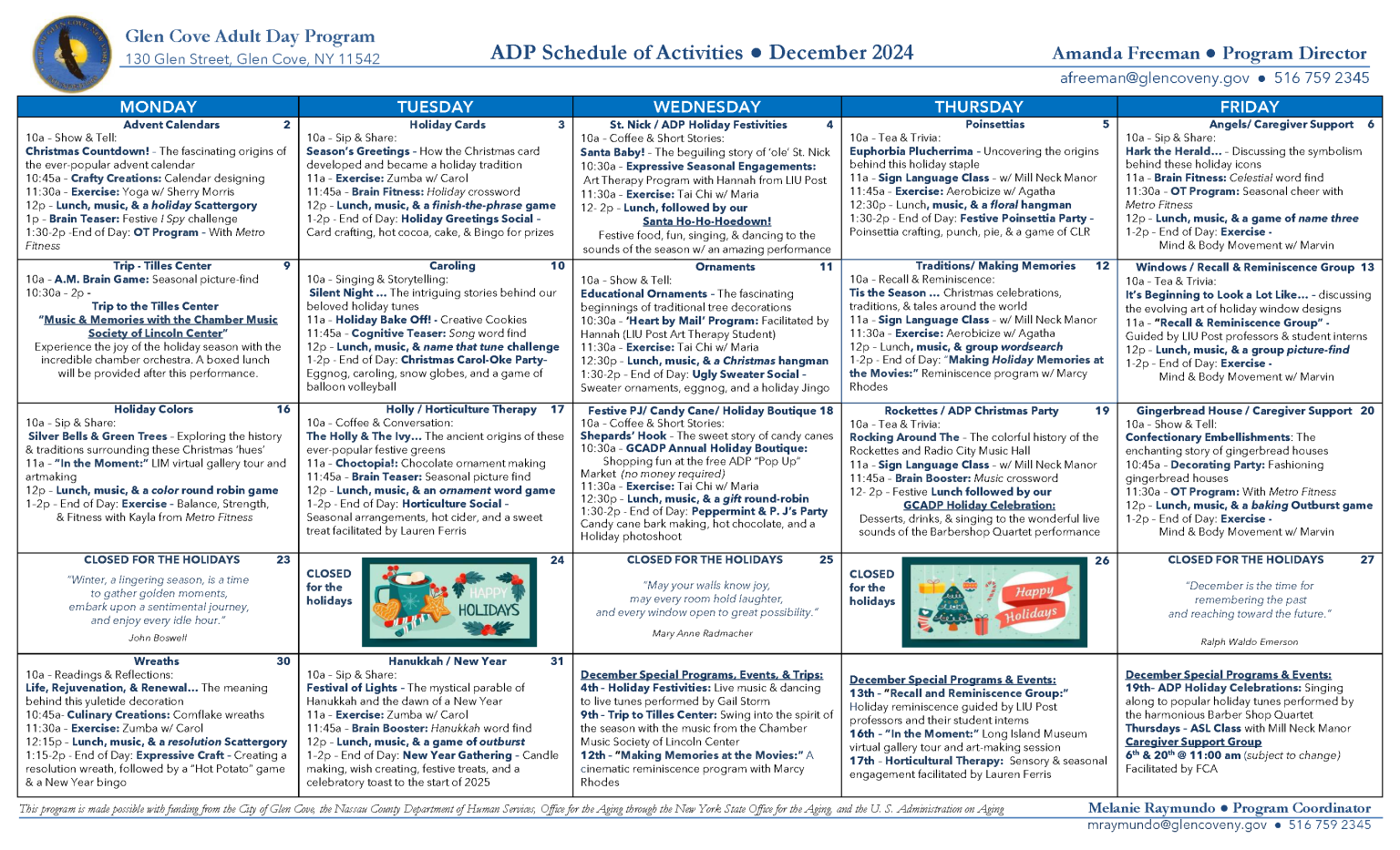 ADP Monthly Calendar – Glencove Senior center