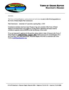 Plan-Commission-vacancy – Town of Grand Rapids, Wood County, Wisconsin