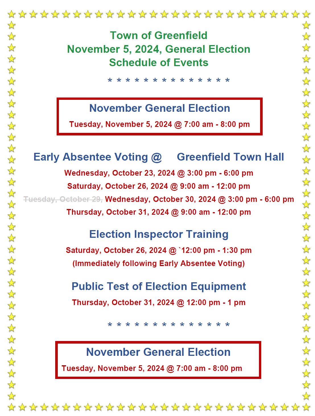 Absentee Early Voting Schedule for November 5th Election – Town of ...