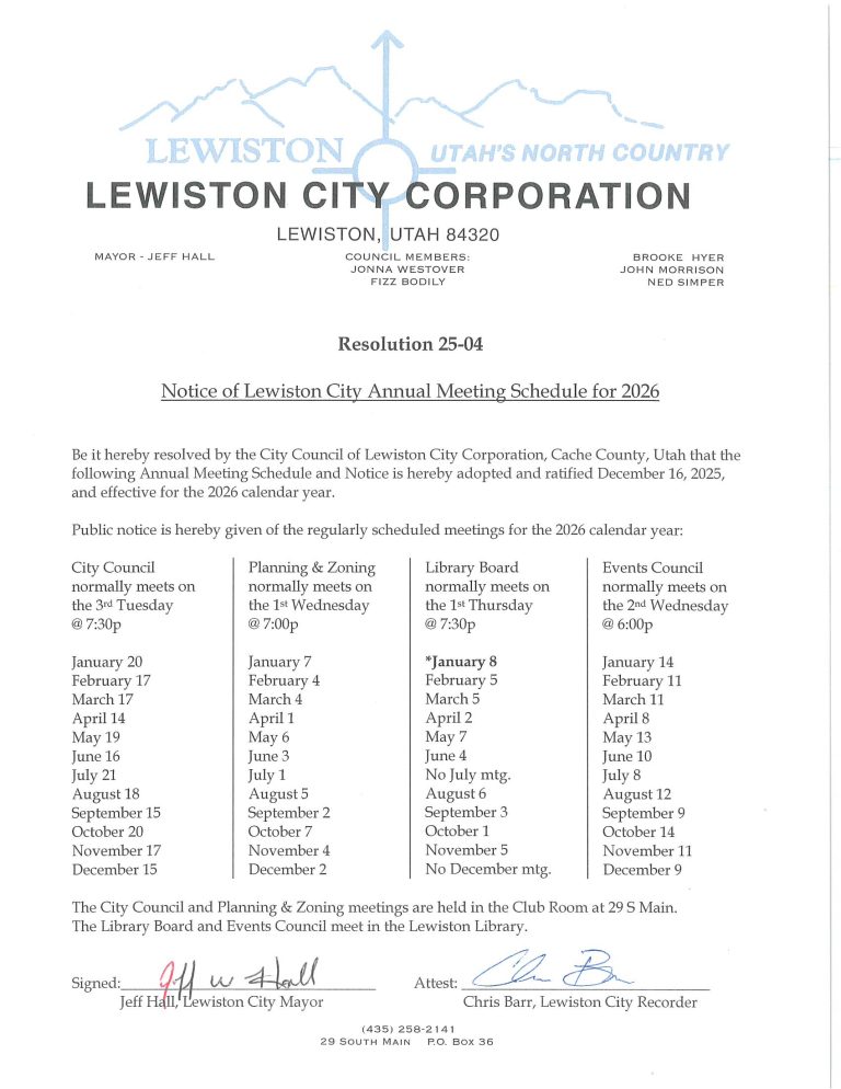 Public Meetings – City of Lewiston Utah
