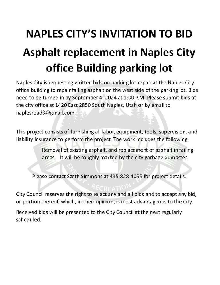 Invitation to Bid- Asphalt Replacement at City Office – Naples City ...