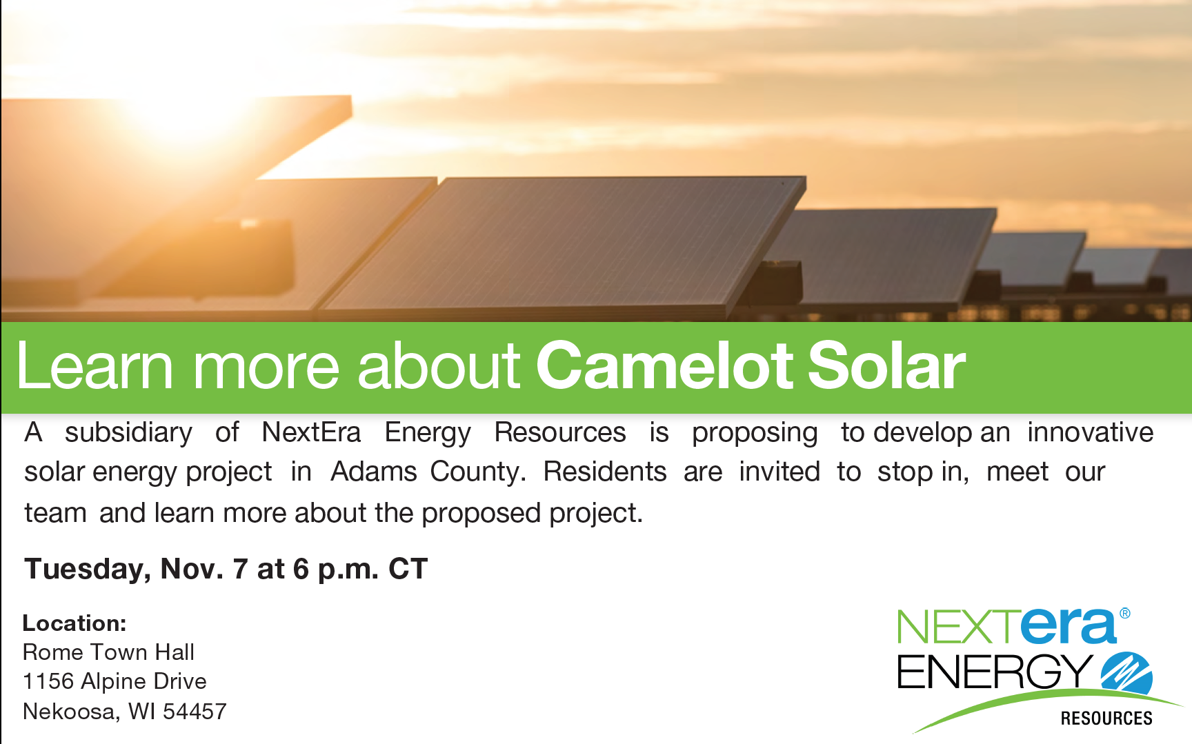 Solar Array Project Information – Town of Rome, Adams County, Wisconsin