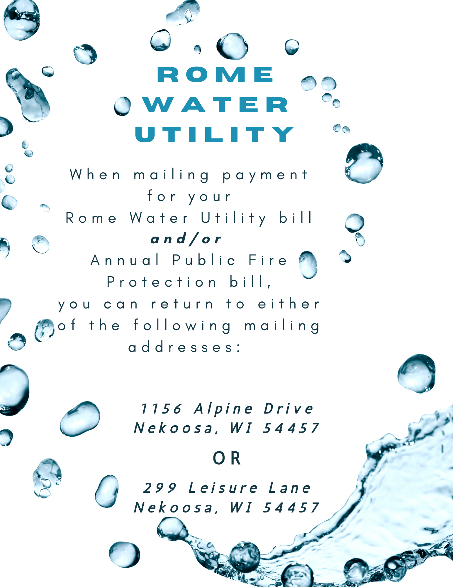 Rome Water Utility – Town of Rome, Adams County, Wisconsin