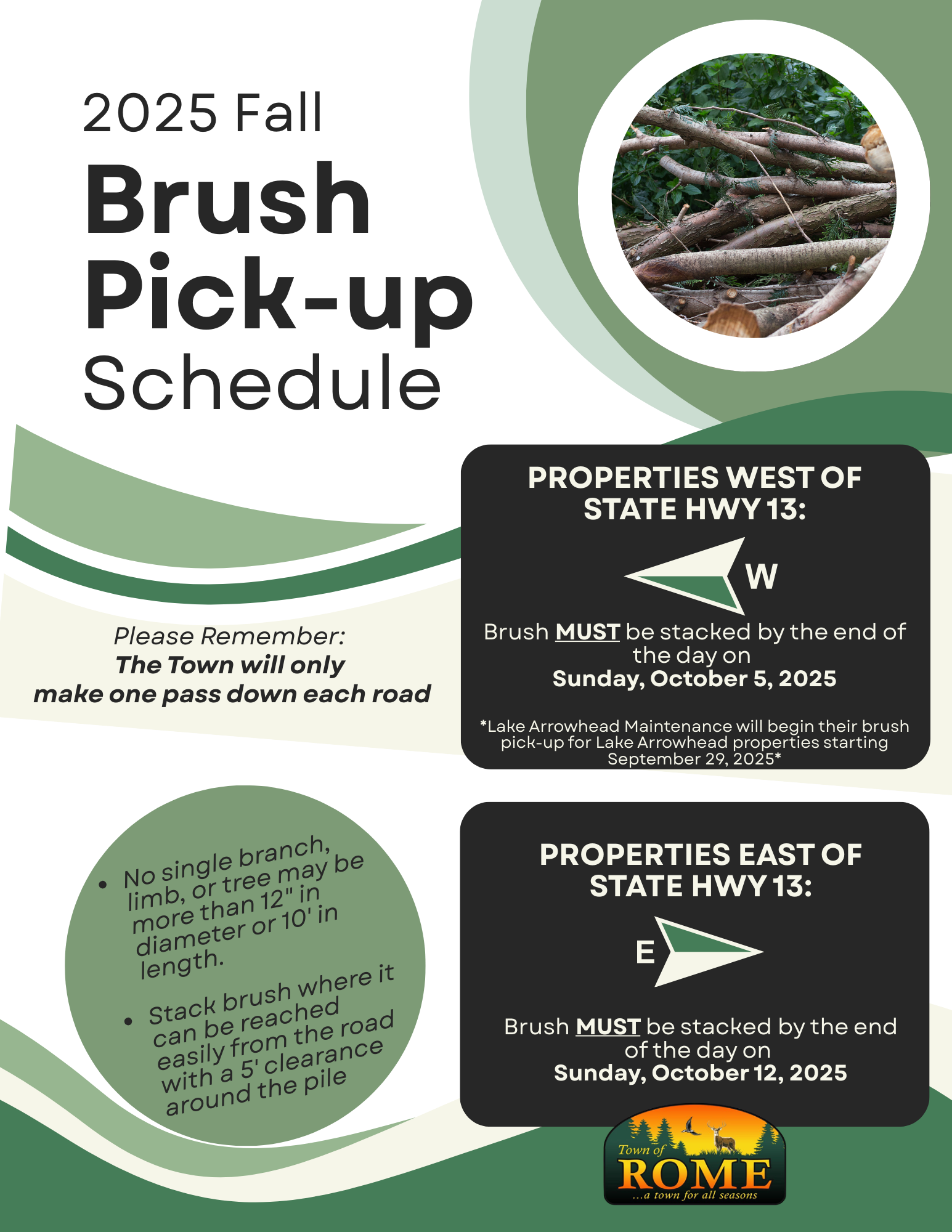 2025 Annual Fall Brush Pick-up Schedule – Town of Rome, Adams County ...