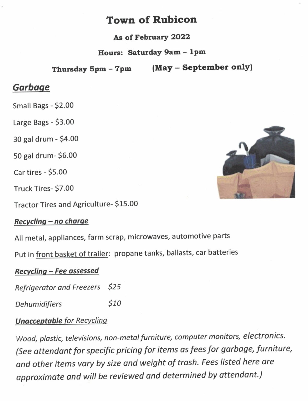 Garbage & Recycling – Town of Rubicon, Dodge County, Wisconsin