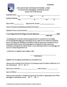 Temporary Operator License – Village of Summit, Waukesha County, Wisconsin