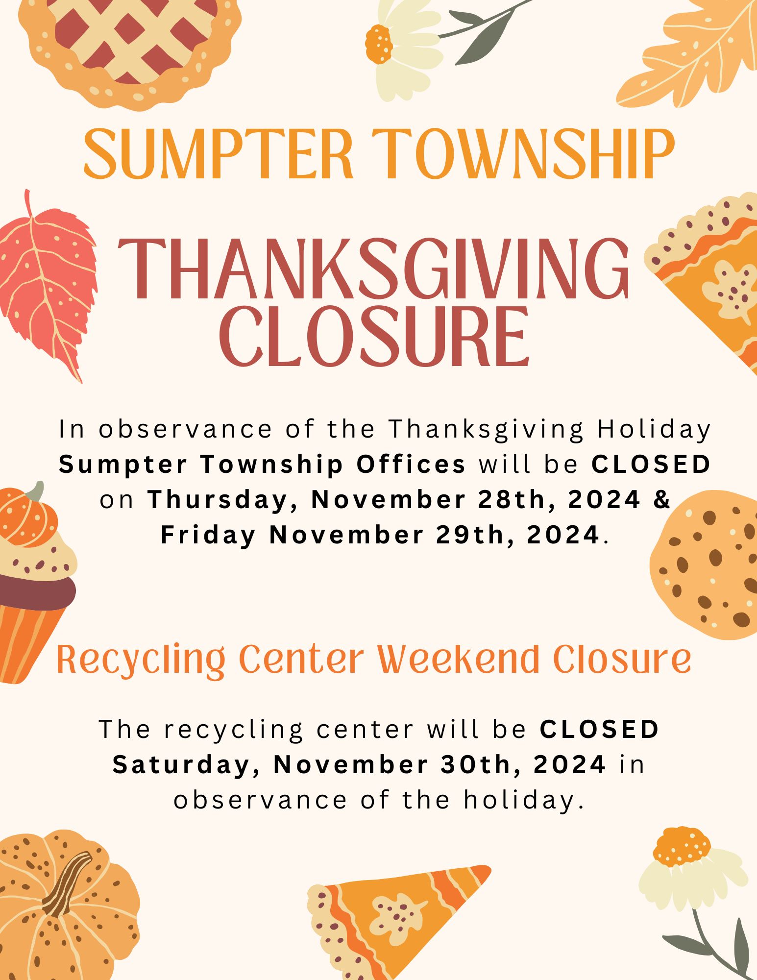 Thanksgiving Closure 2024 – Sumpter Township
