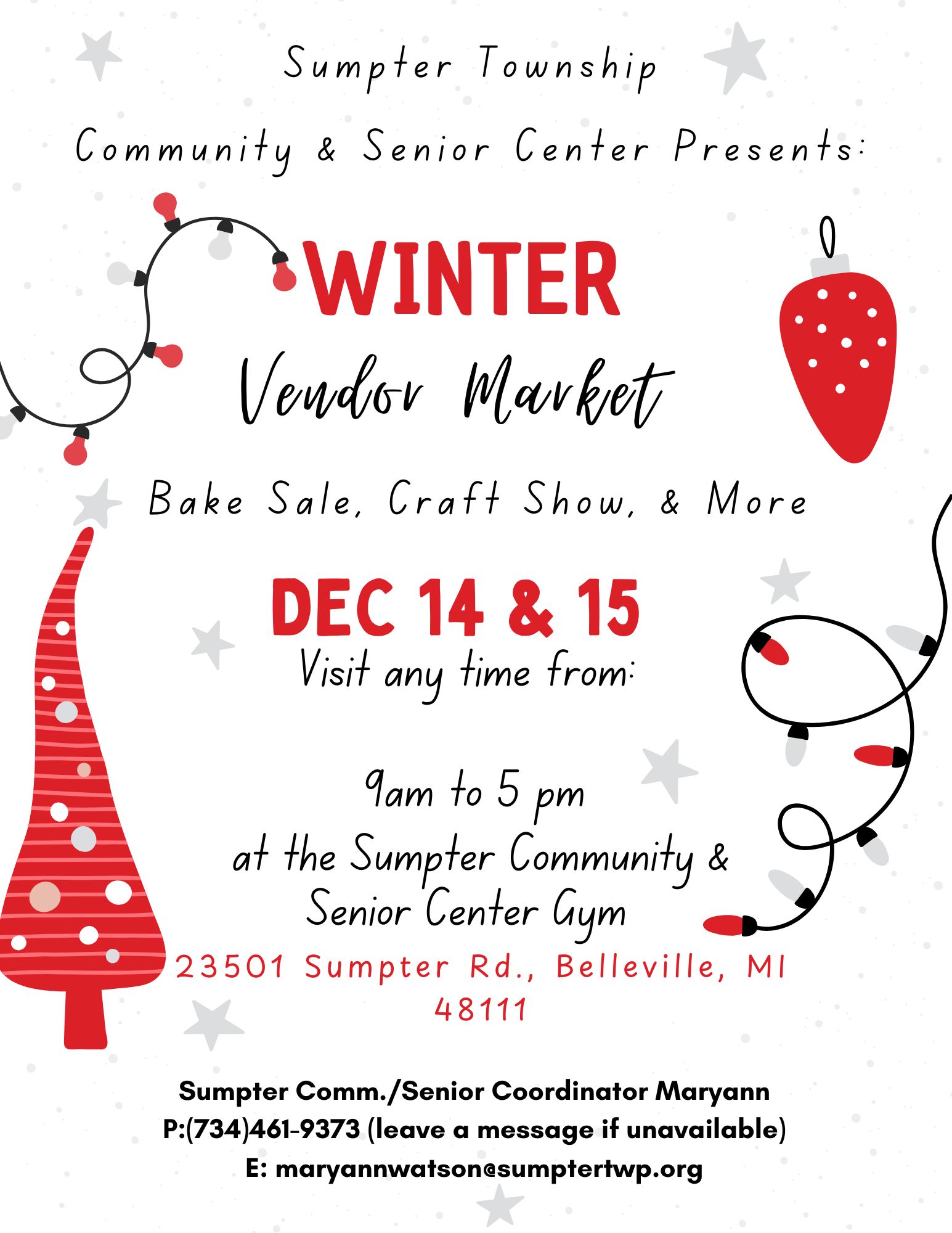 Dec Winter Vendor Market – Sumpter Township