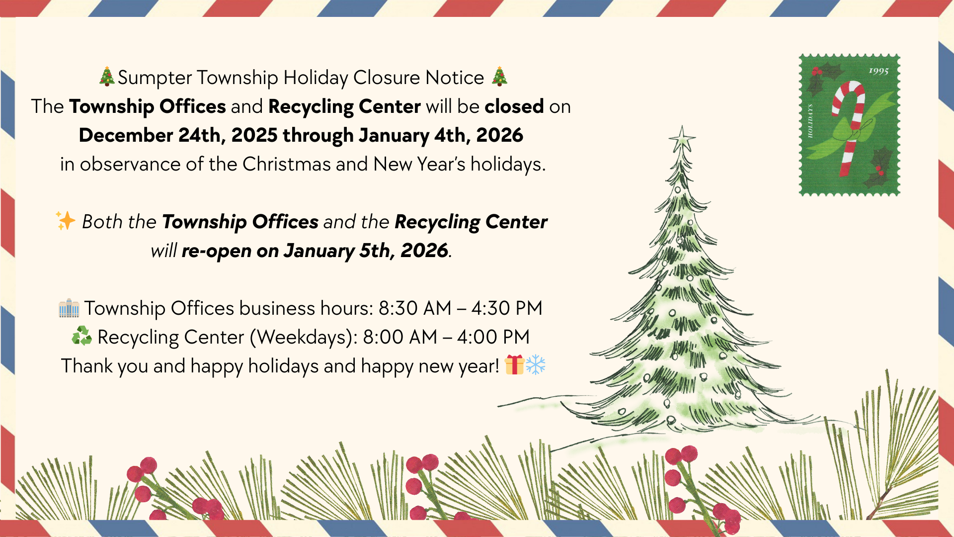 Christmas Closure Signage – Sumpter Township