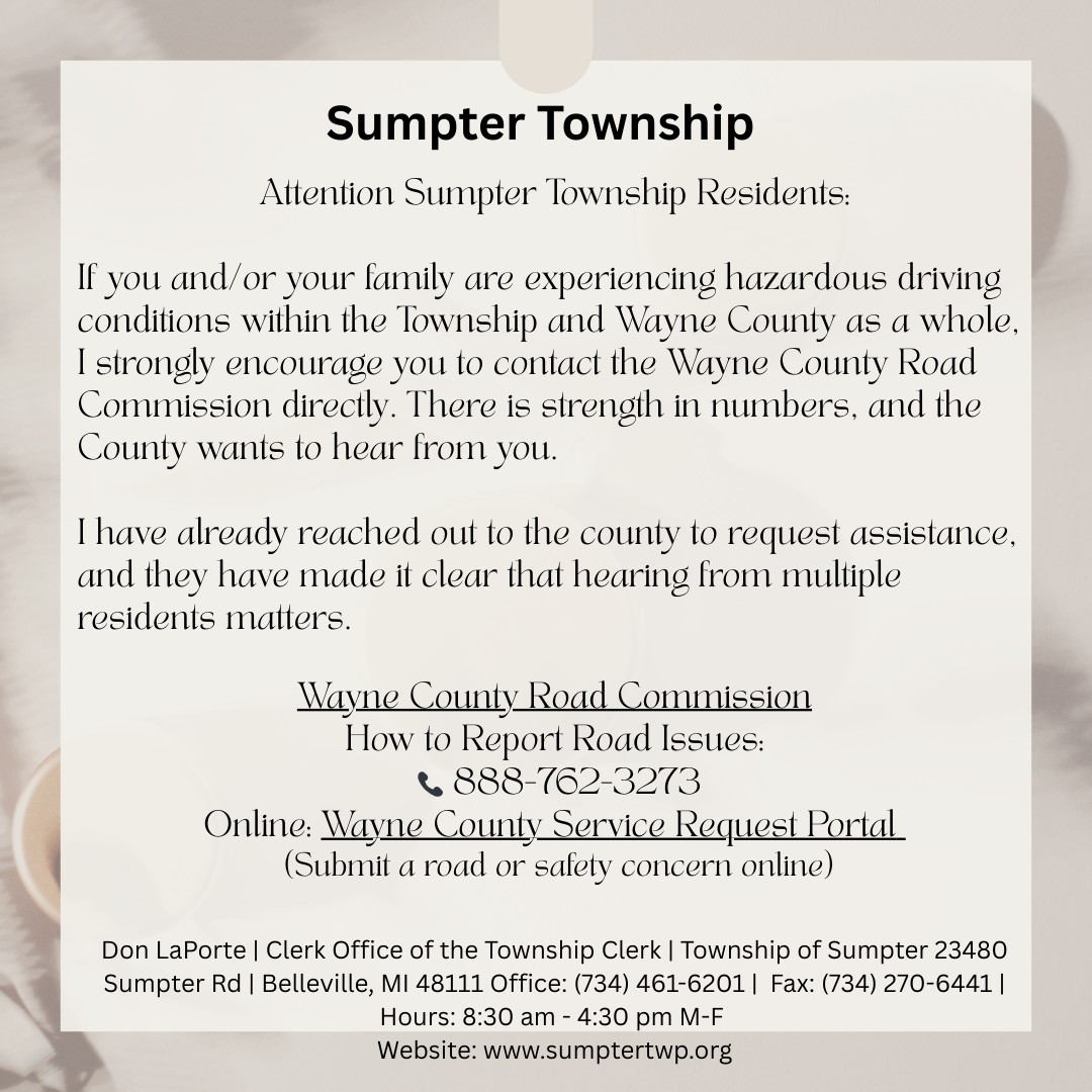Wayne County Road Commission Information – Sumpter Township