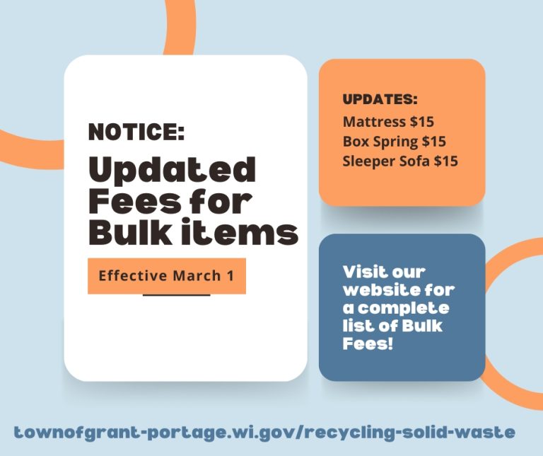 NOTICE: Updated Bulk Fees – Town of Grant, Portage Co