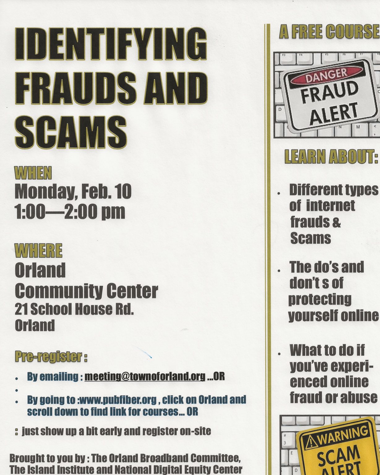 Identifying Frauds and Scams Class - Town of Orland