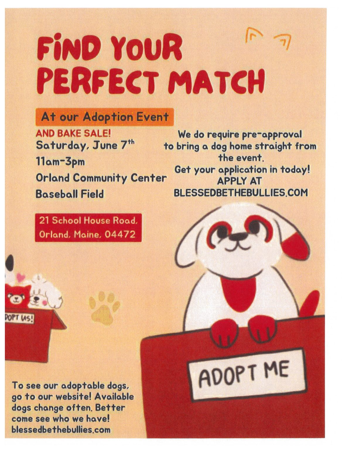 Dog Adoption Event at the Orland Community Center - Town of Orland
