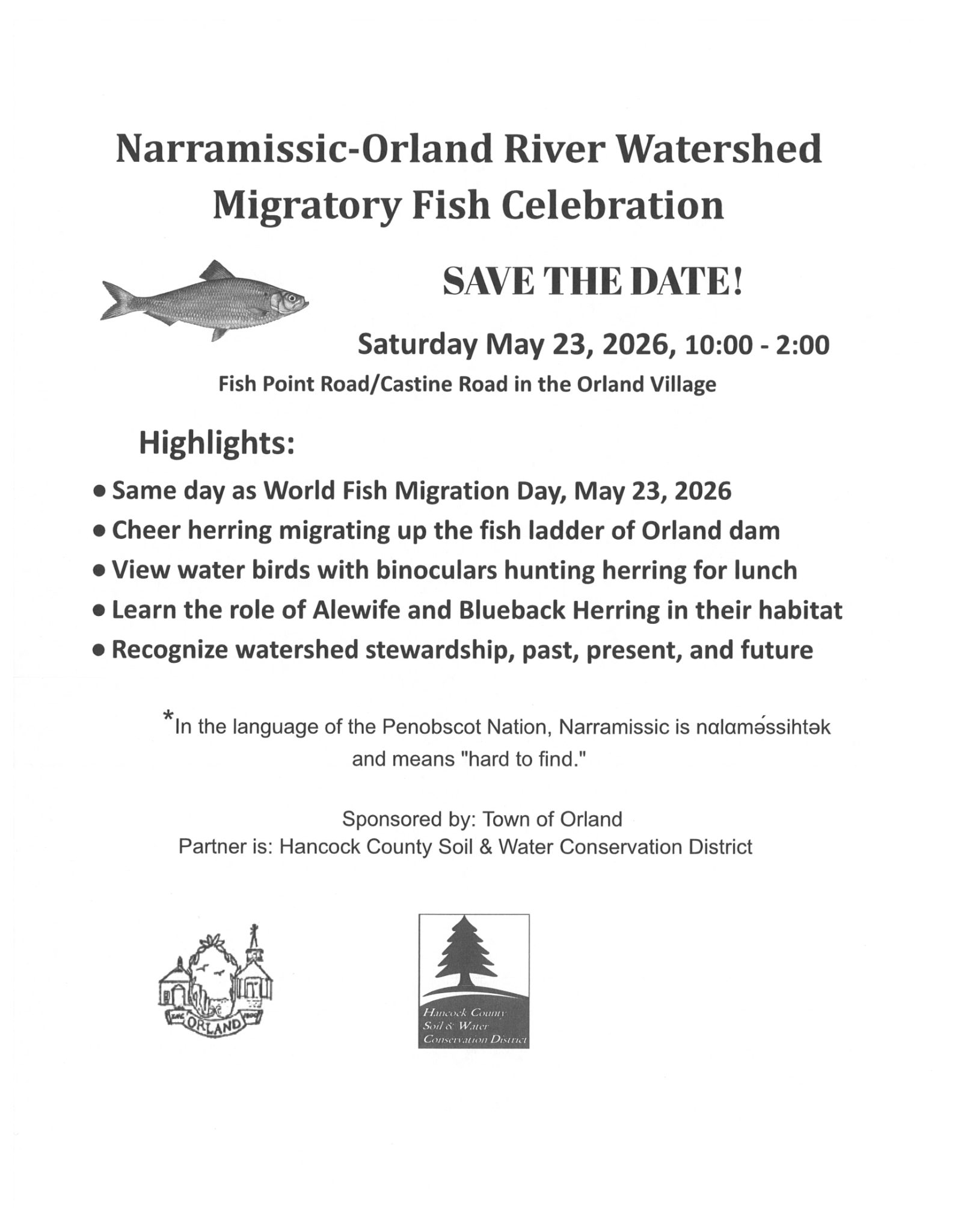 Save the Date Migratory Fish Day 2026 - Town of Orland