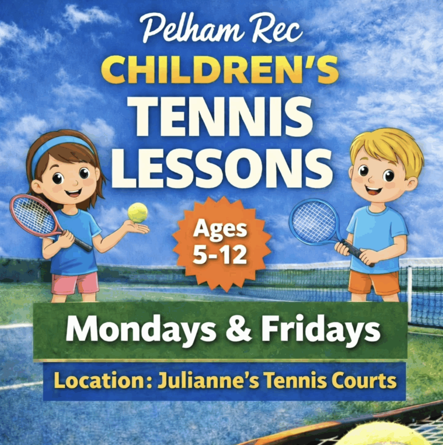 Childrens Tennis Lessons - Registration Open - Town of Pelham