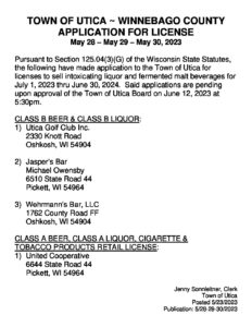 2023-Notice-Town-of-Utica-Liquor-Licenses – Town of Utica, Winnebago ...