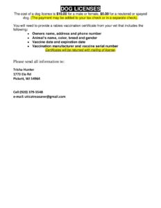 Dog license information – Town of Utica, Winnebago County, Wisconsin