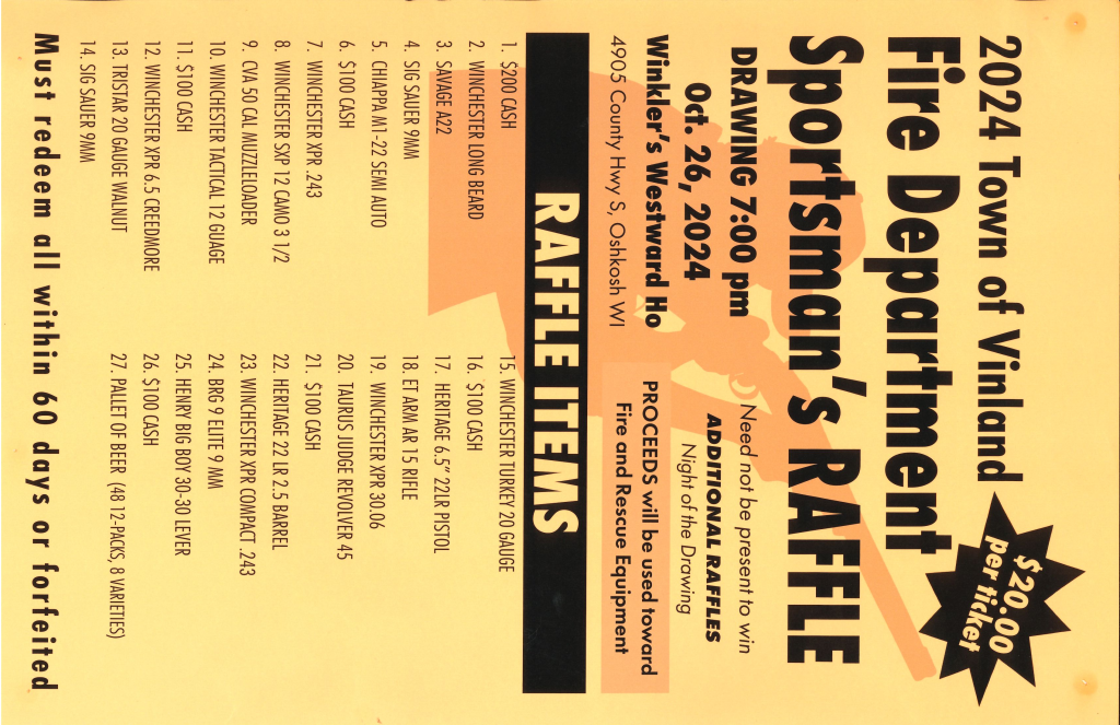 2024 Raffle Poster – Town of Vinland, Winnebago County, Wisconsin