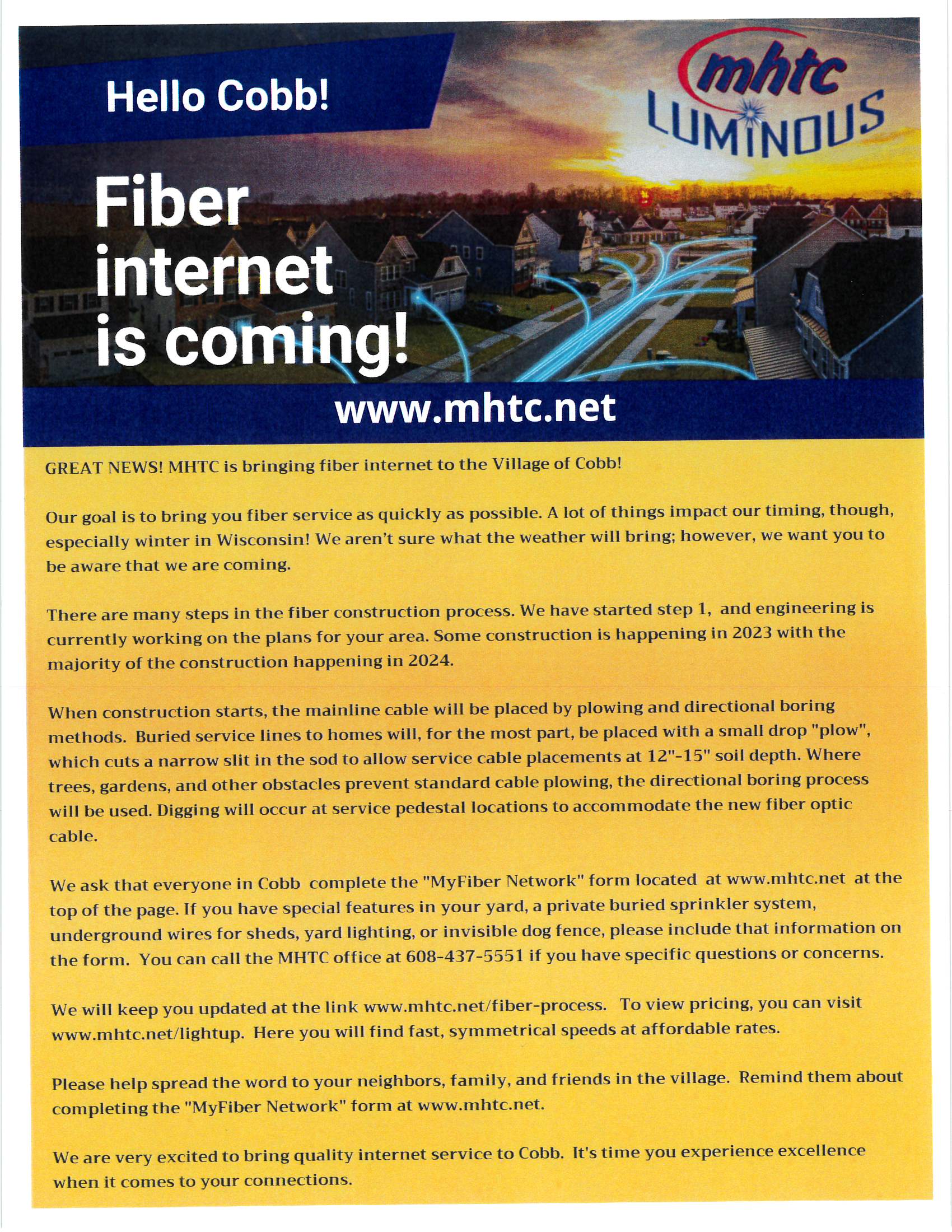 MHTC-Fiber-Internet-Flyer – Village of Cobb, Iowa County, Wisconsin
