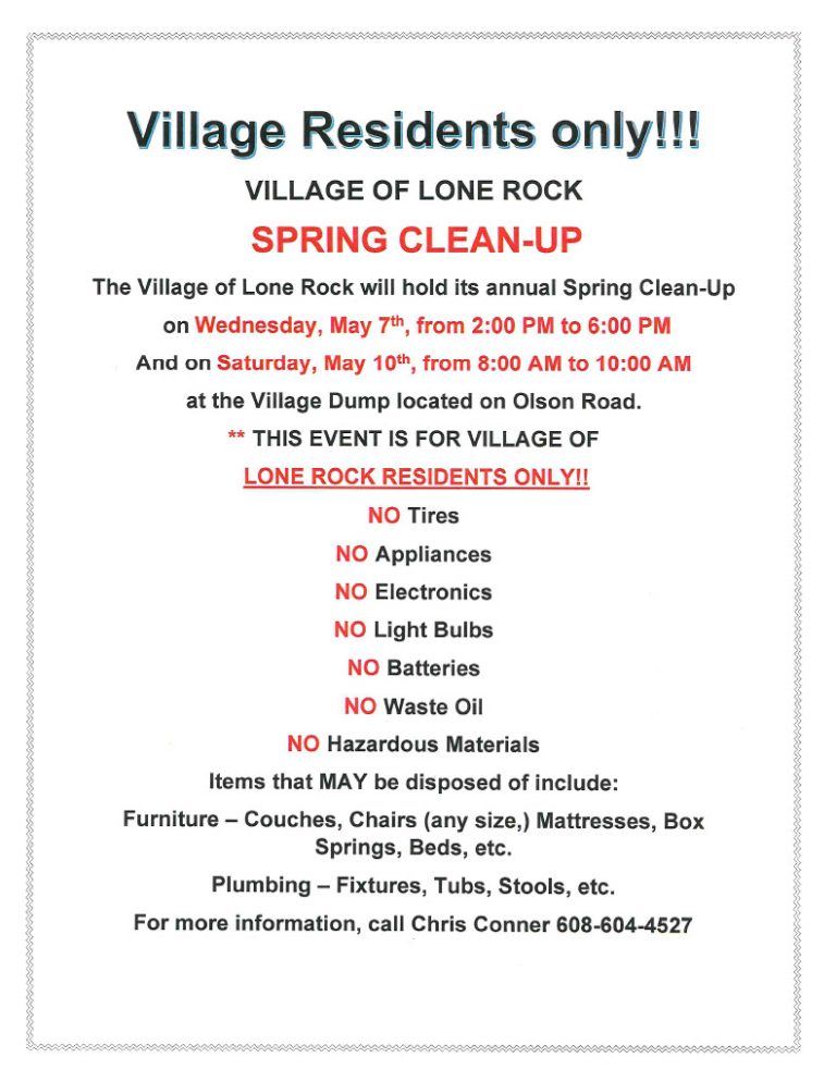 Village Spring Clean Up Event – Village of Lone Rock