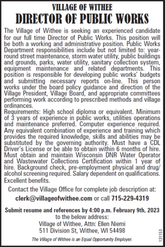 Village of Withee, Clark County, WI | Official Website of the Village ...