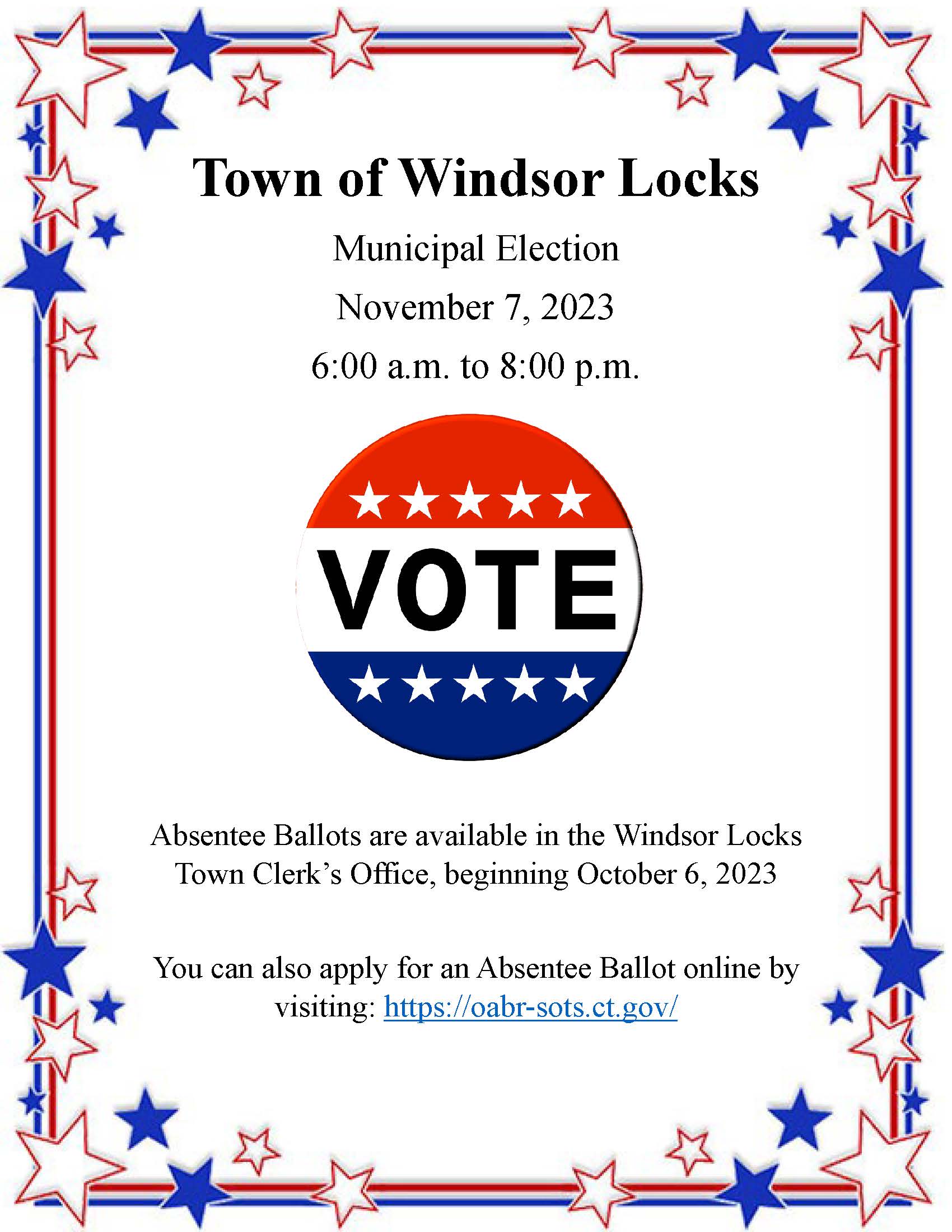 Absentee Ballots available October 6, 2023 – Town of Windsor Locks ...